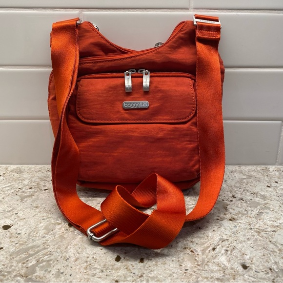 Baggallini | Bags | Bagallini Red Orange Multiple Zipper Crossbody Bag ...